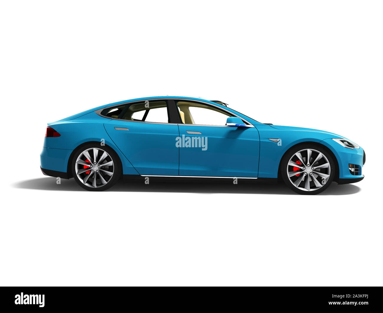 Modern new blue electric car for long trips view to the left 3d render ...