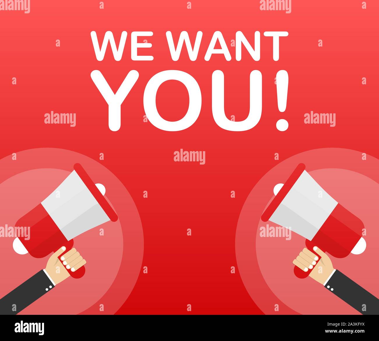 Megaphone Hand, business concept with text We want you! Vector stock ...