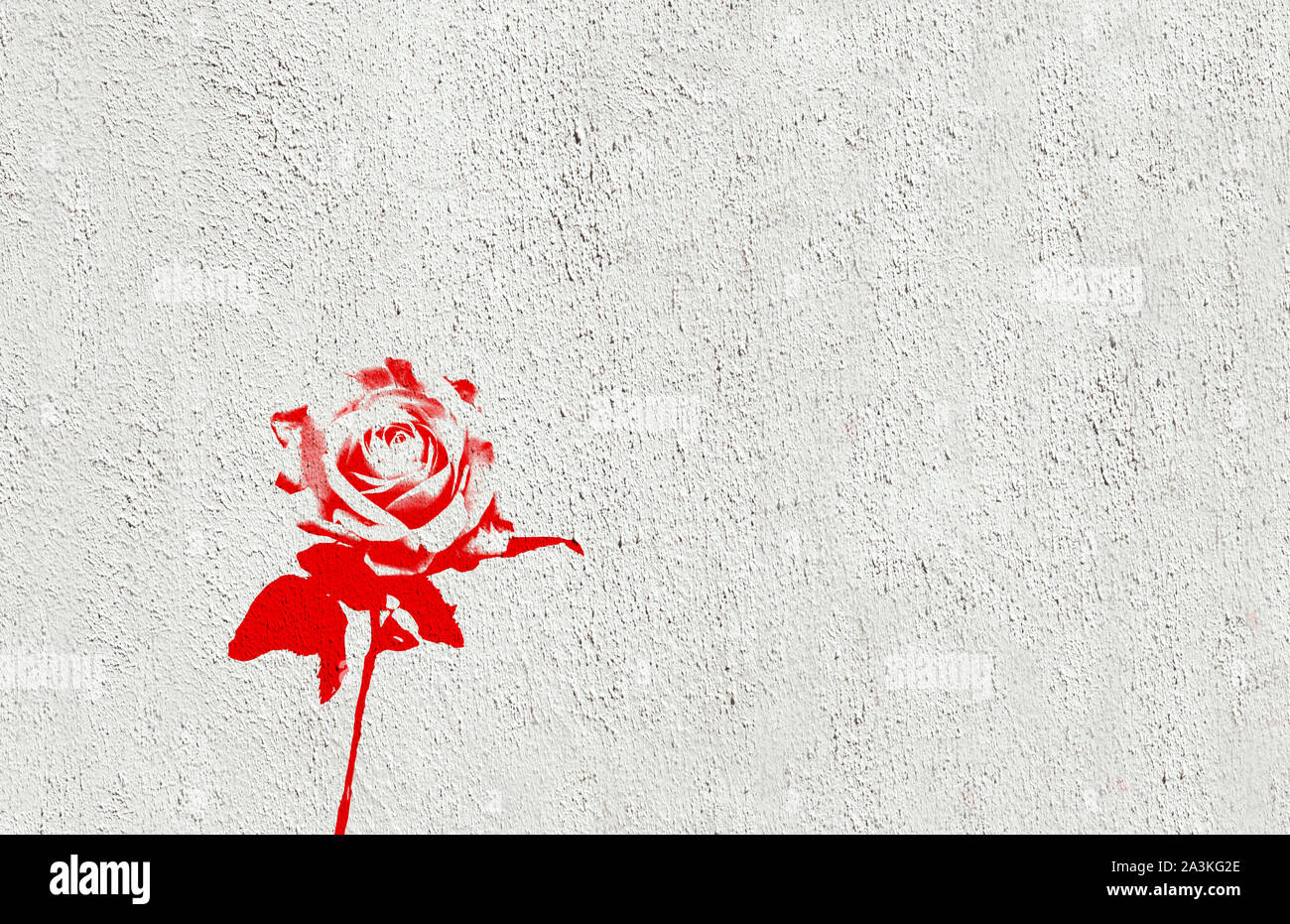 Single red rose made in graffiti style with stencil effect painted on ...