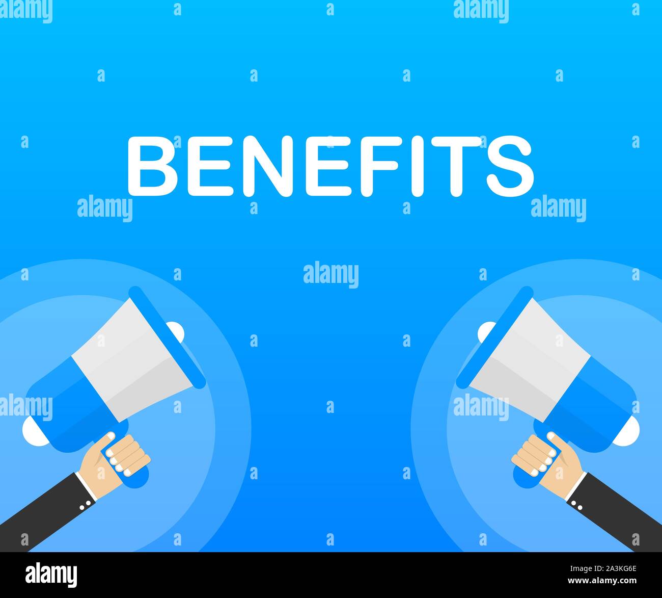 Hand holding megaphone employee benefits banner hi-res stock ...