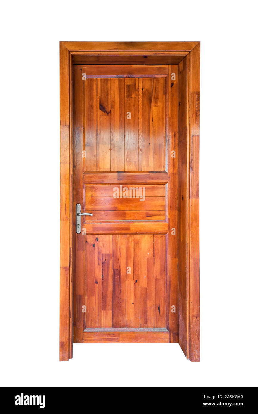 Wooden door made of parquet planks isolated on white background Stock ...