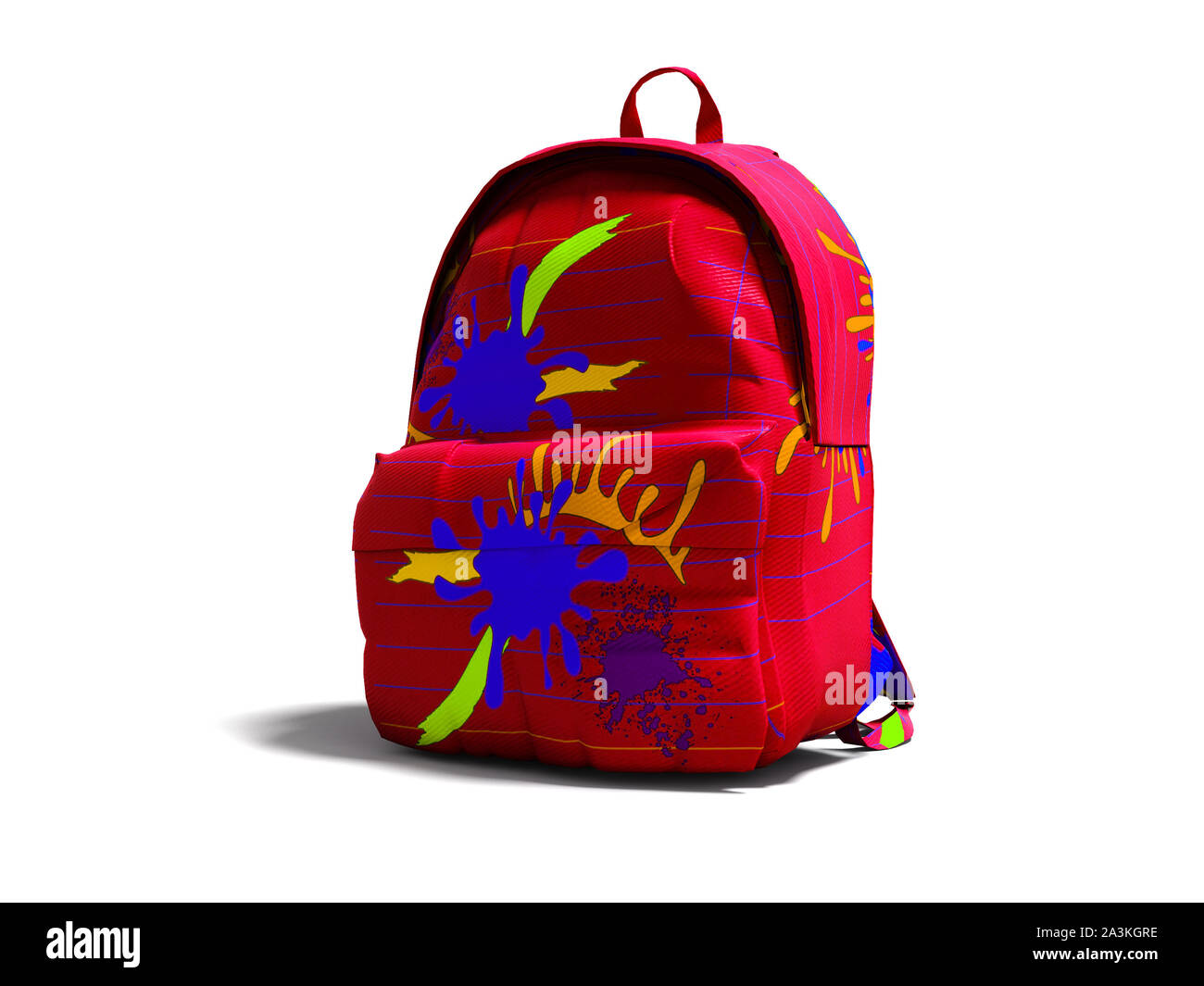 Red school bag backpack with spots right view 3d render on white ...