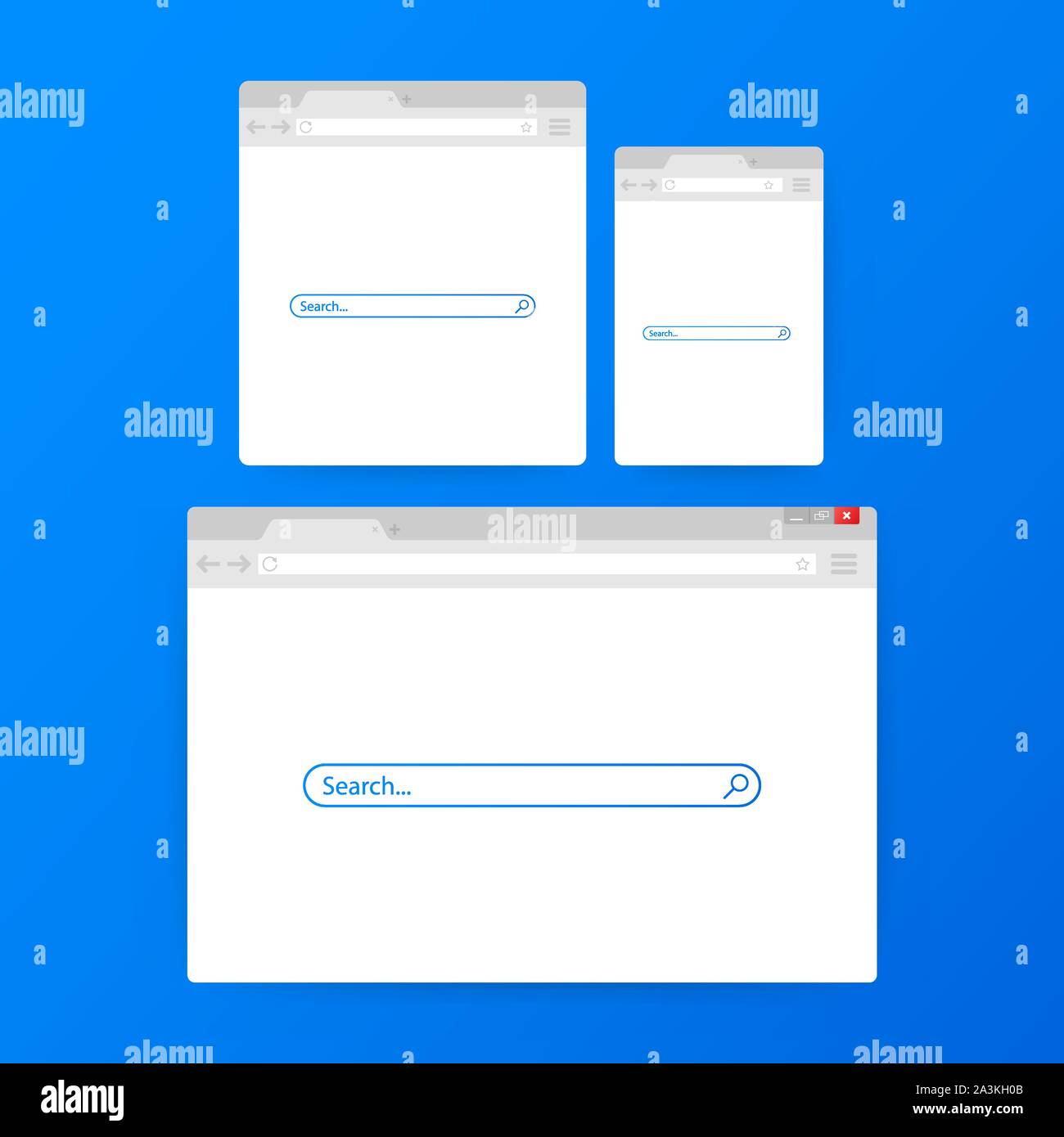 Simple browser window on blue background. Browser search. Web browser ...