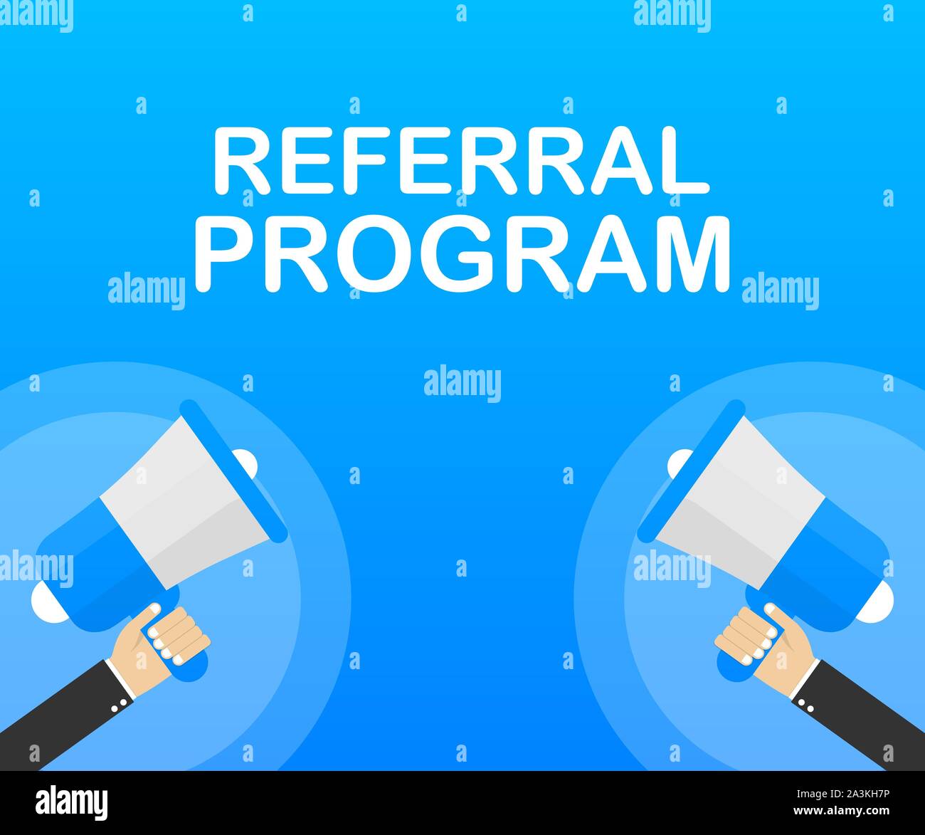 Hand Holding Megaphone with Referral program. Vector stock illustration ...