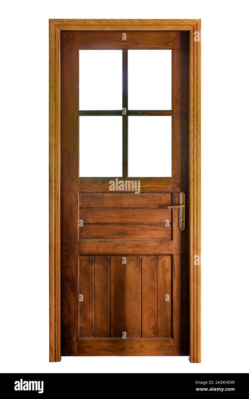 A wooden glazed door with its casing isolated on white background Stock ...