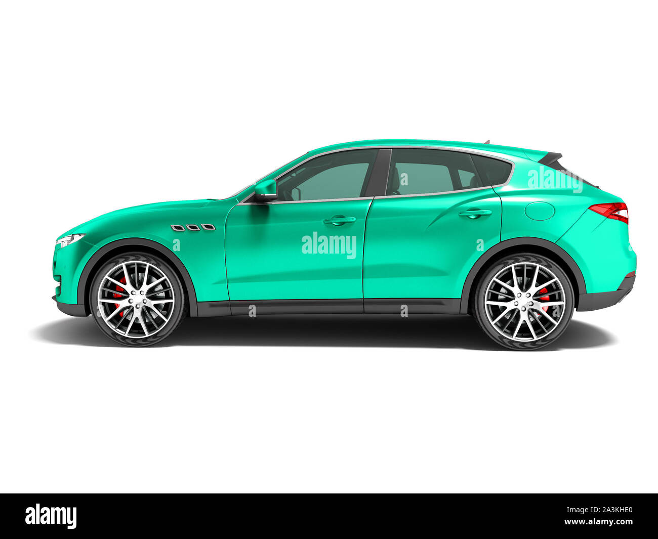 Modern turquoise car crossover for business trips side view 3D render ...