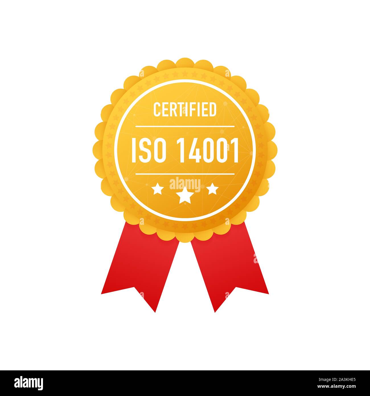 ISO 14001 certified golden label on white background. Vector stock ...