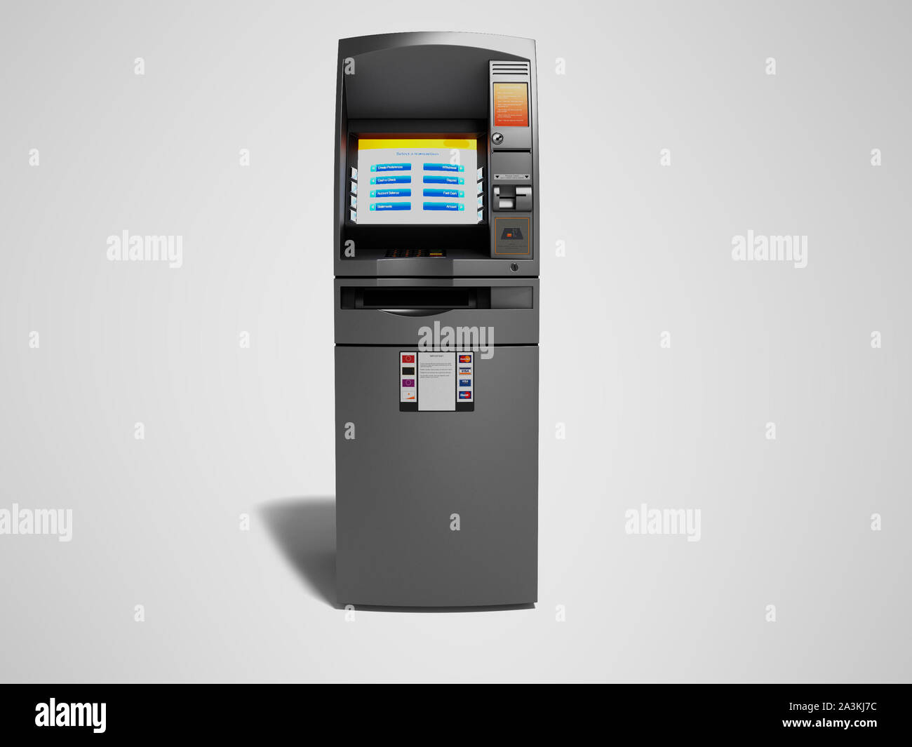 Modern gray terminal for payment of services front view 3d render on ...