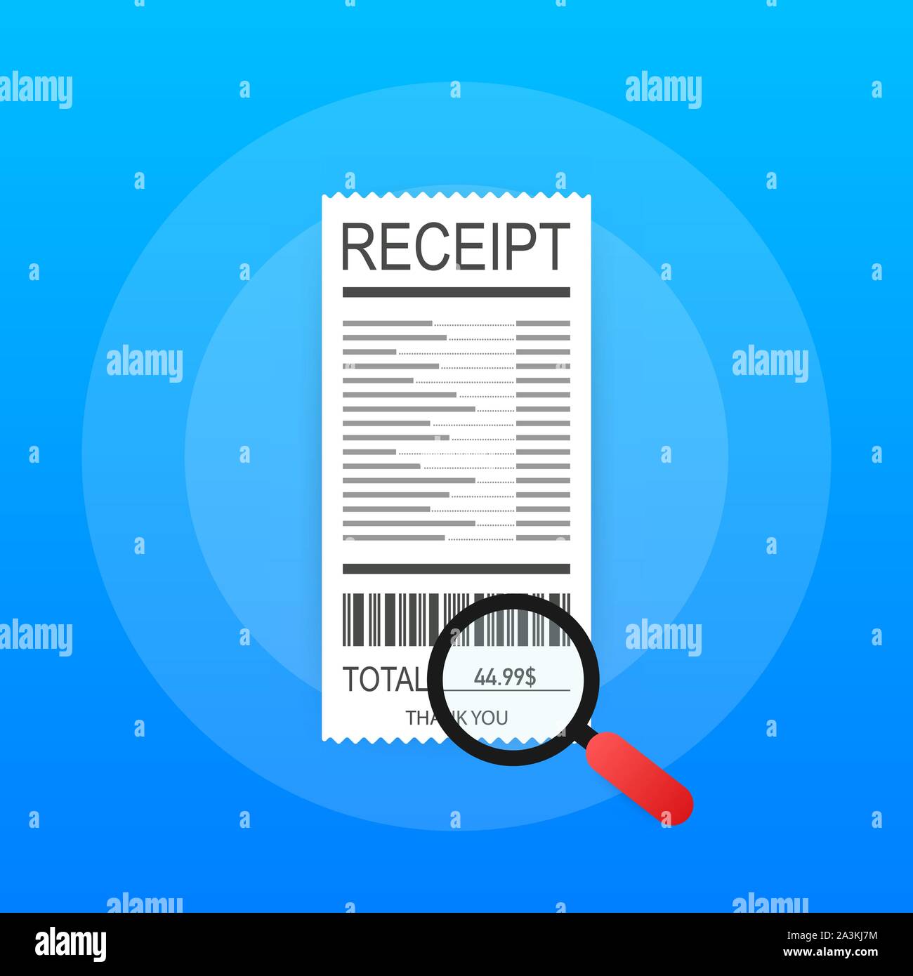 Receipt icon in a flat style isolated on a colored background. Invoice ...
