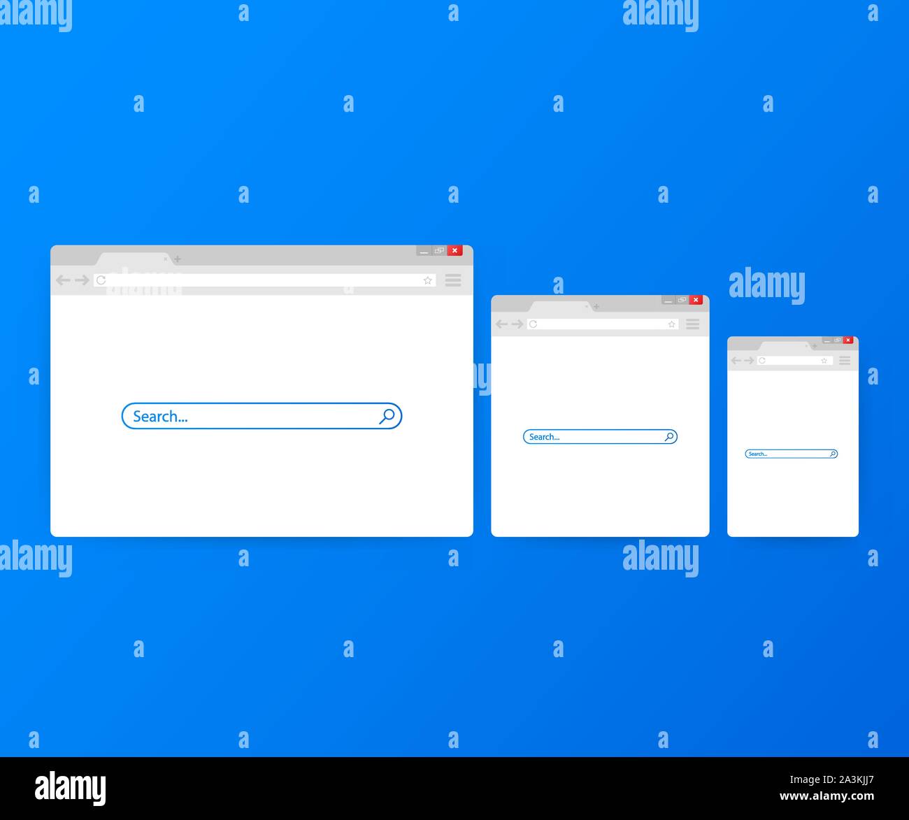 Simple browser window on blue background. Browser search. Web browser ...