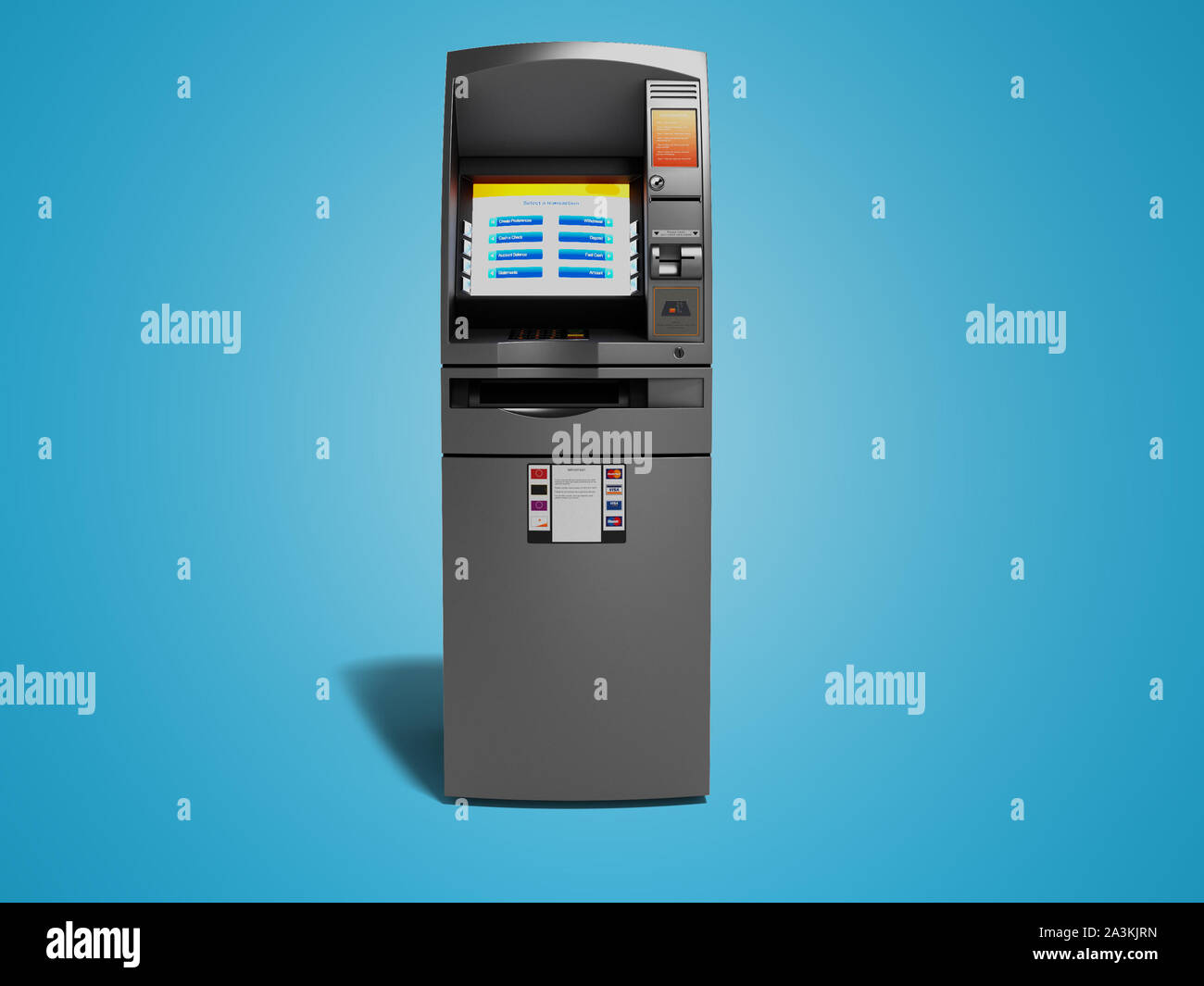 Modern gray terminal for payment of services front view 3d render on ...