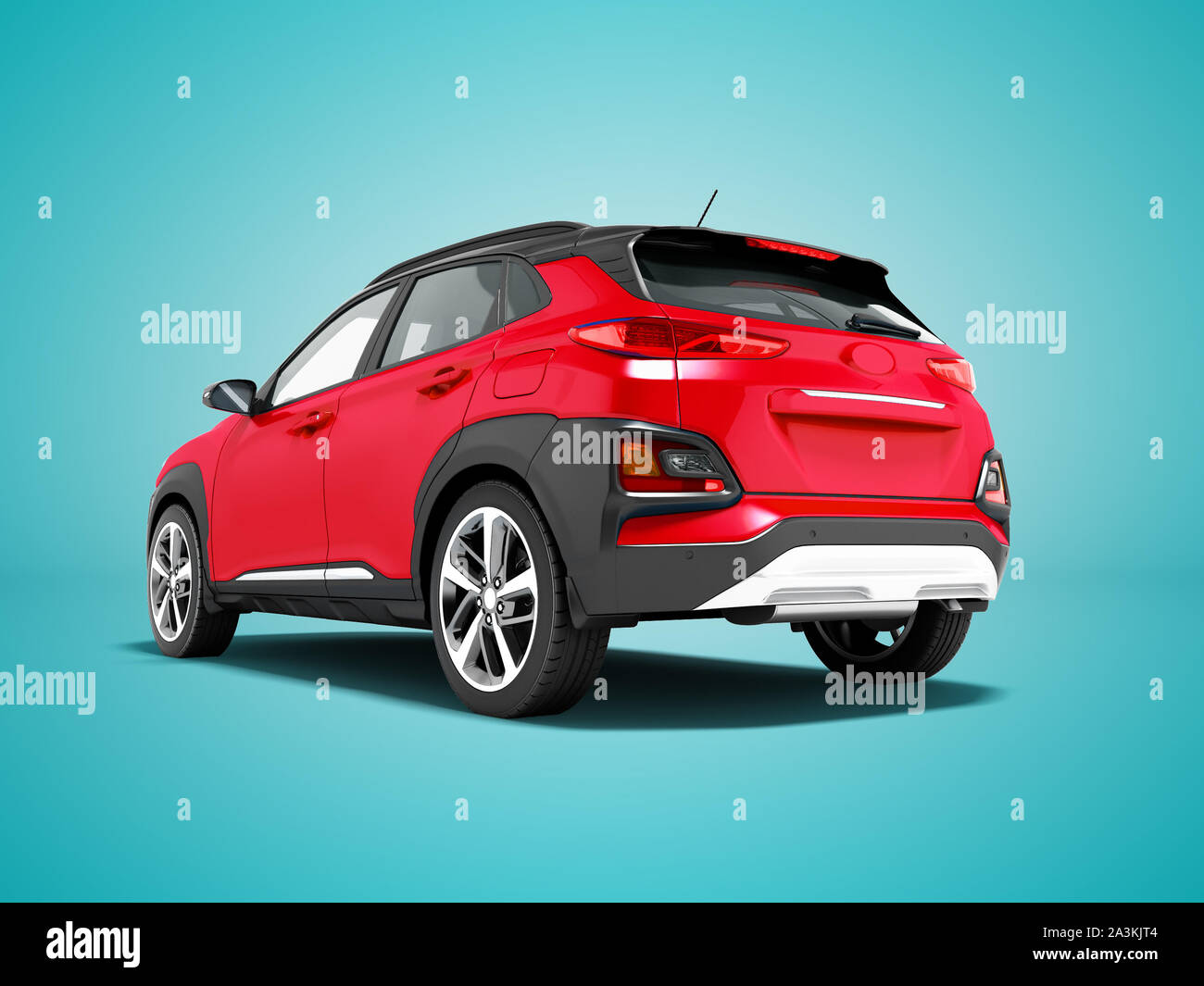 Modern red car crossover for city tours 3d render on blue background ...