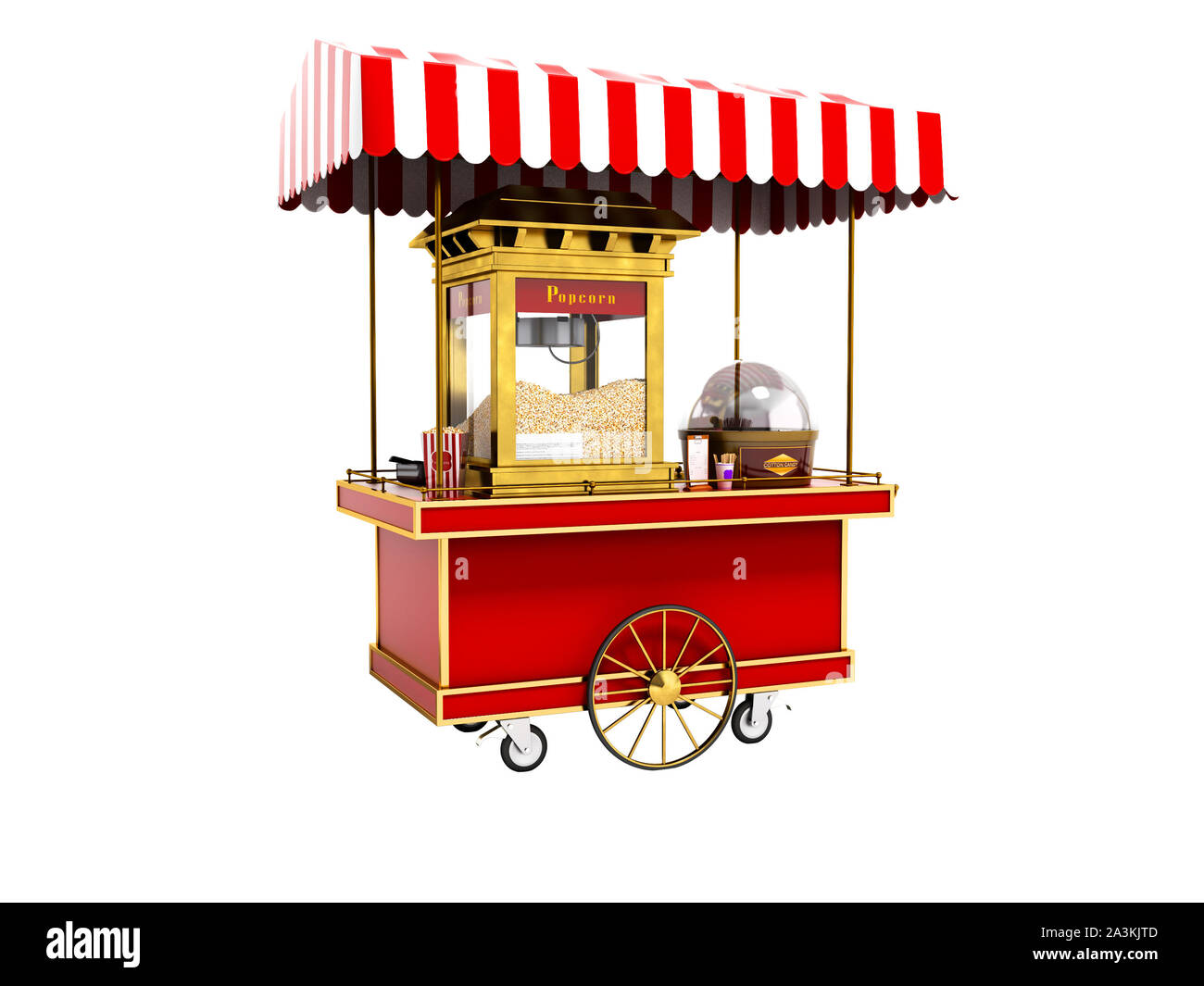 Modern red popcorn machine 3d rendering on white background no shadow ...
