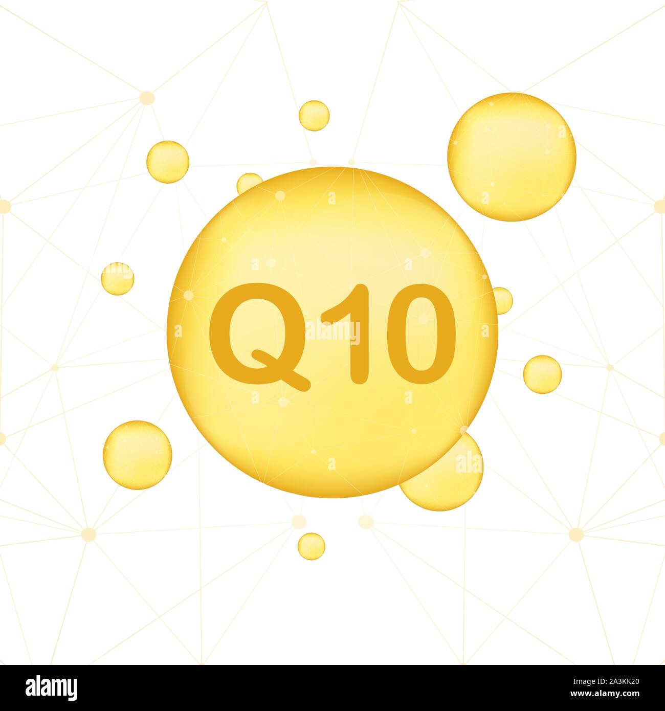 Coenzyme Q10. Gold vector oil icon. Enzyme drop pill capsule. Vector ...