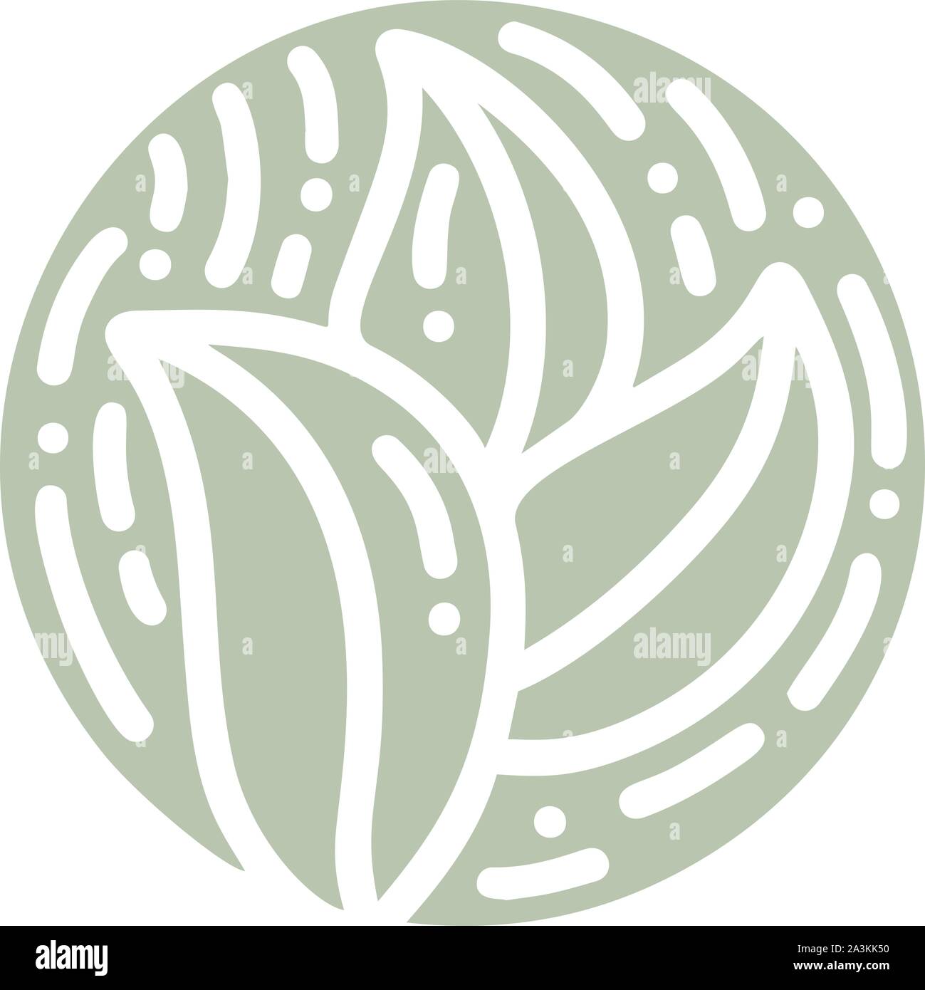 Round bio emblem in a circle linear style. Tropical plant green leaf ...