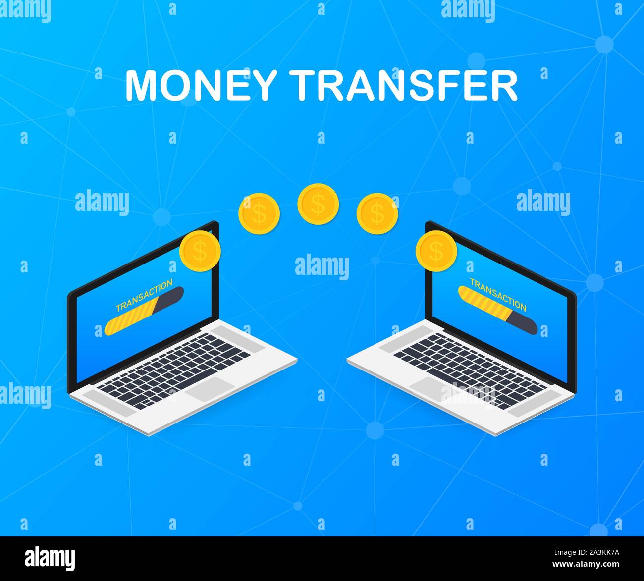 Money transfer transaction between device laptop. Online payment ...