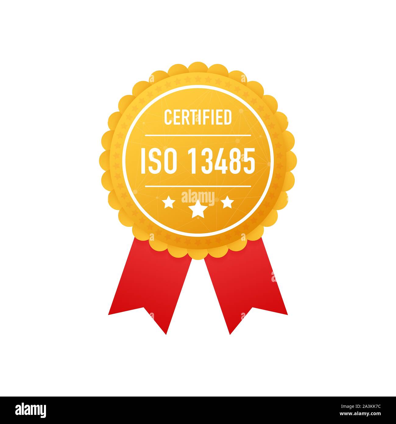 ISO 13485 certified golden label on white background. Vector stock ...