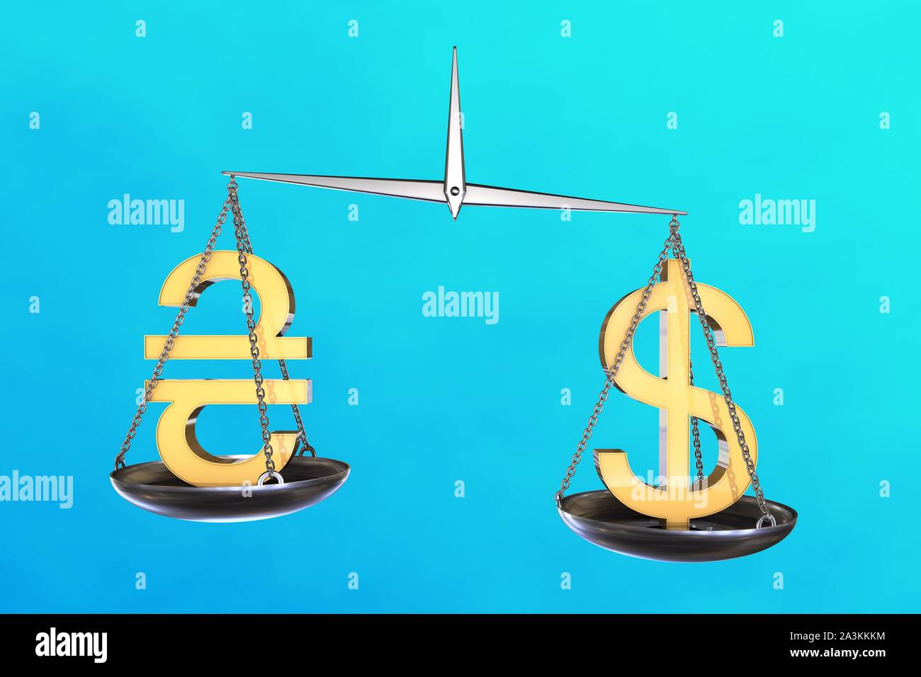 3D Illustration Vintage Scales In Disbalance With The Yellow Sign Of 3d-illustration-vintage-scales-in-disbalance-with-the-yellow-sign-of