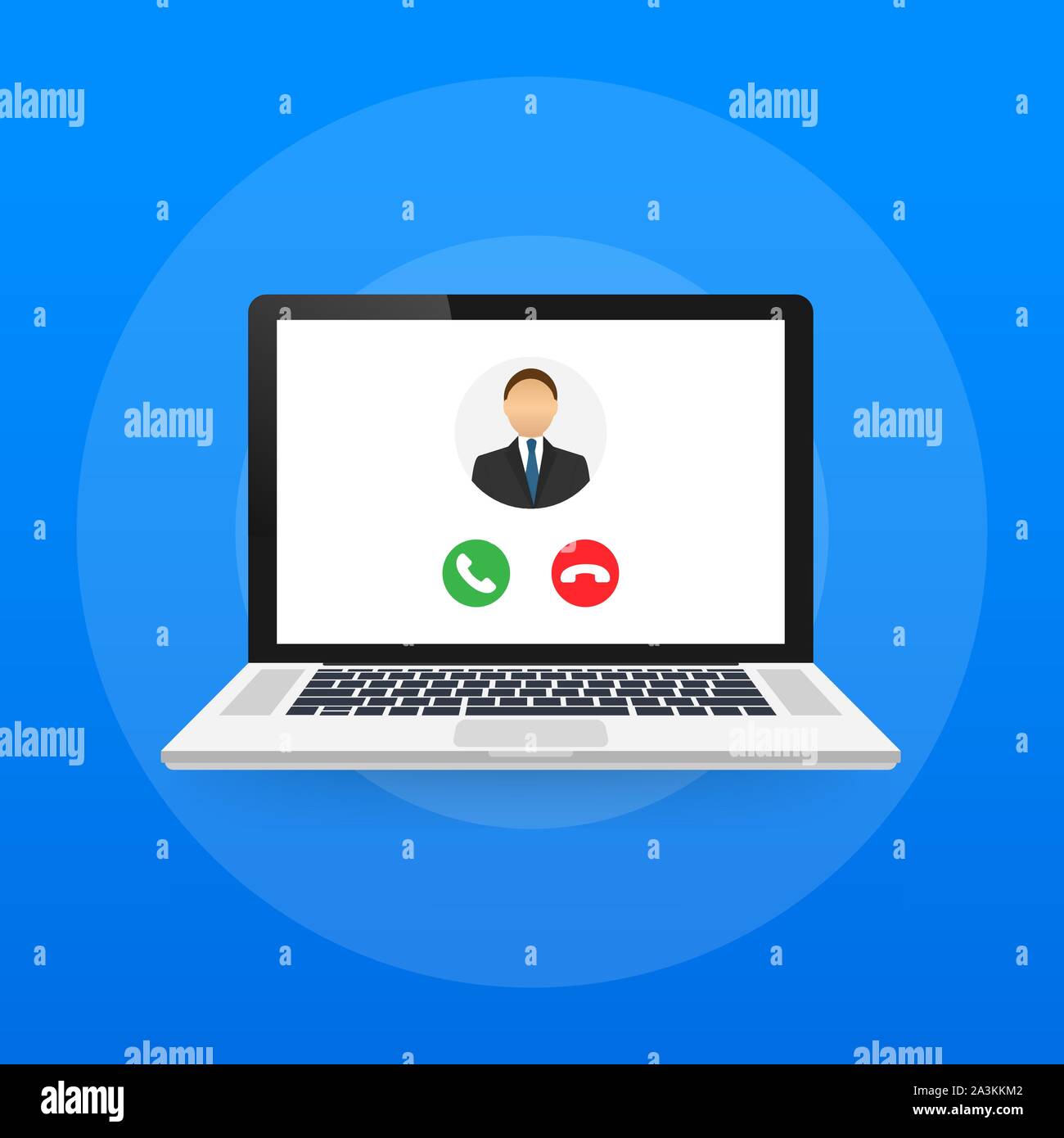 Incoming video call on laptop. Laptop with incoming call, man profile ...