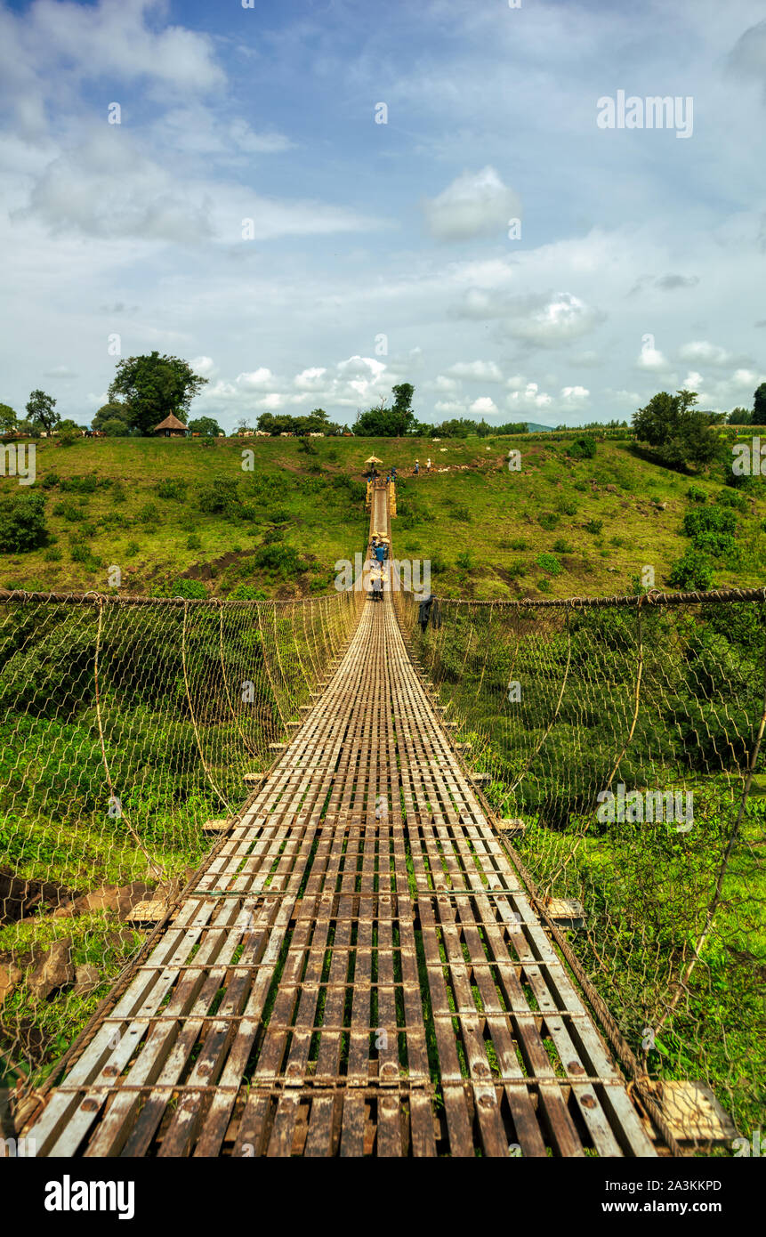 Iron chain bridge suspension bridge in Ethipia close to the blue Nile ...