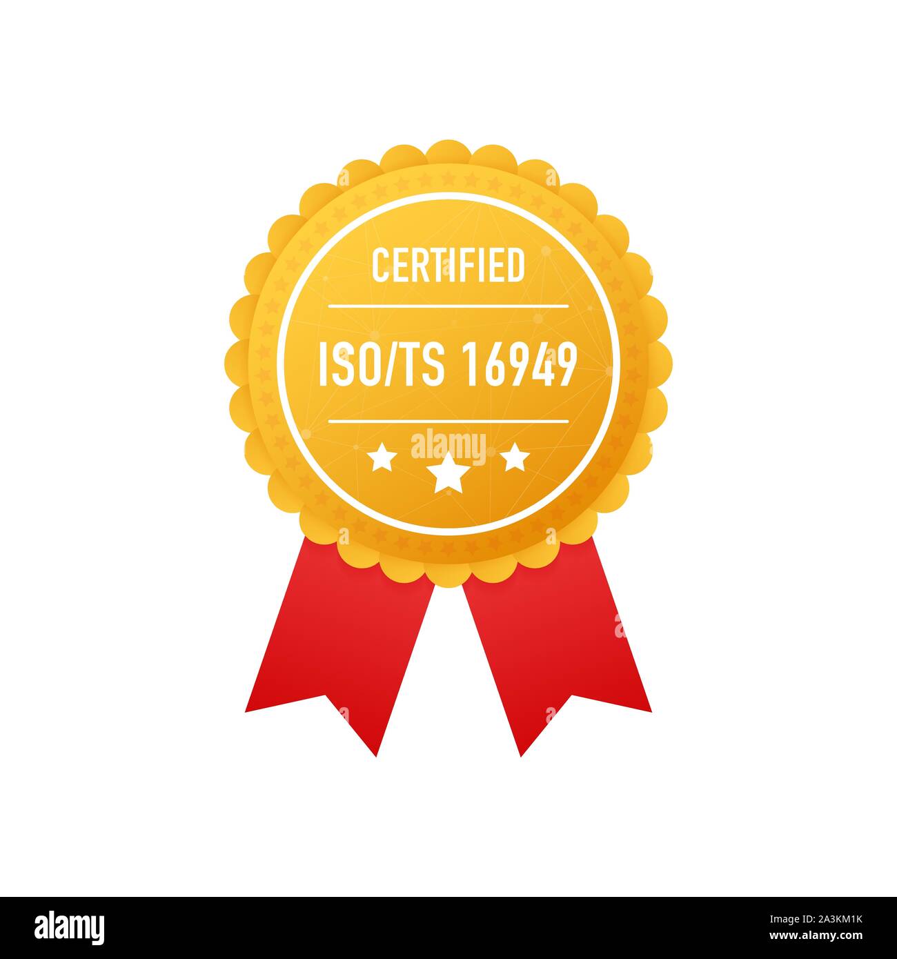 ISO TS 16949 certified golden label on white background. Vector ...