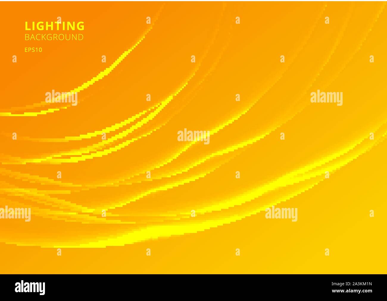Abstract lighting curved lines on yellow background. Vector ...