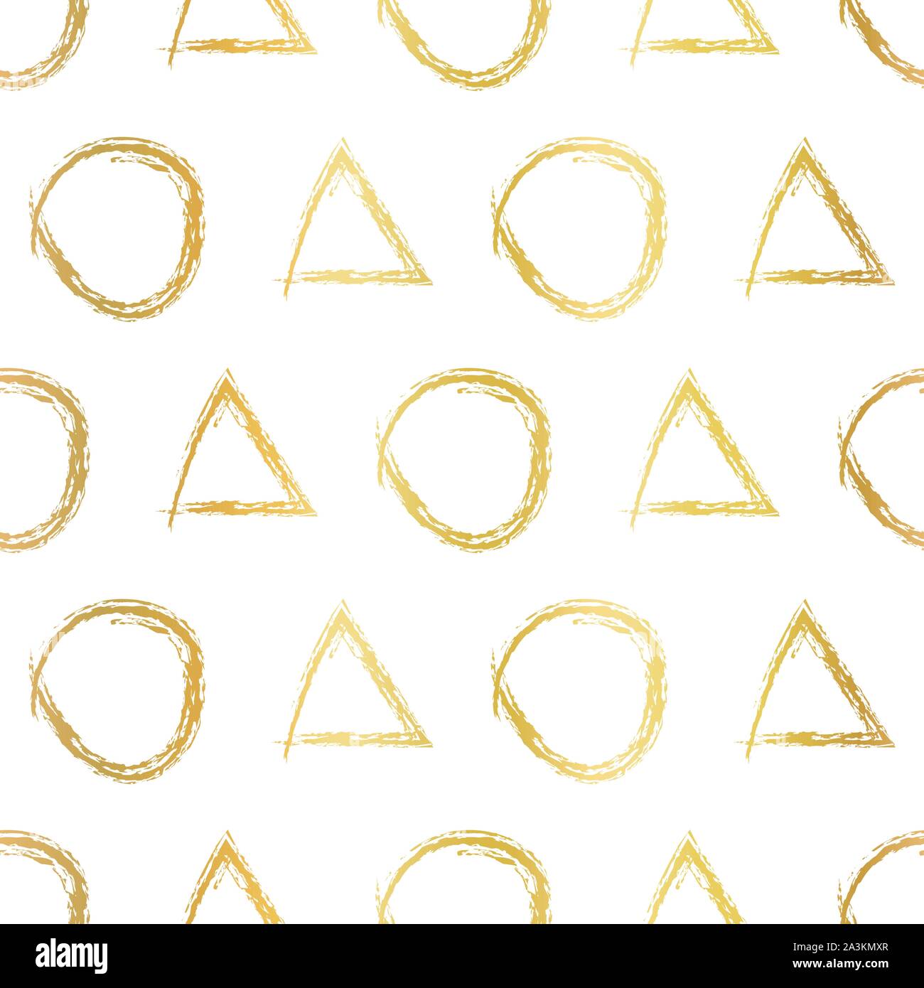 Circle and triangle shapes gold foil hand drawn seamless vector ...