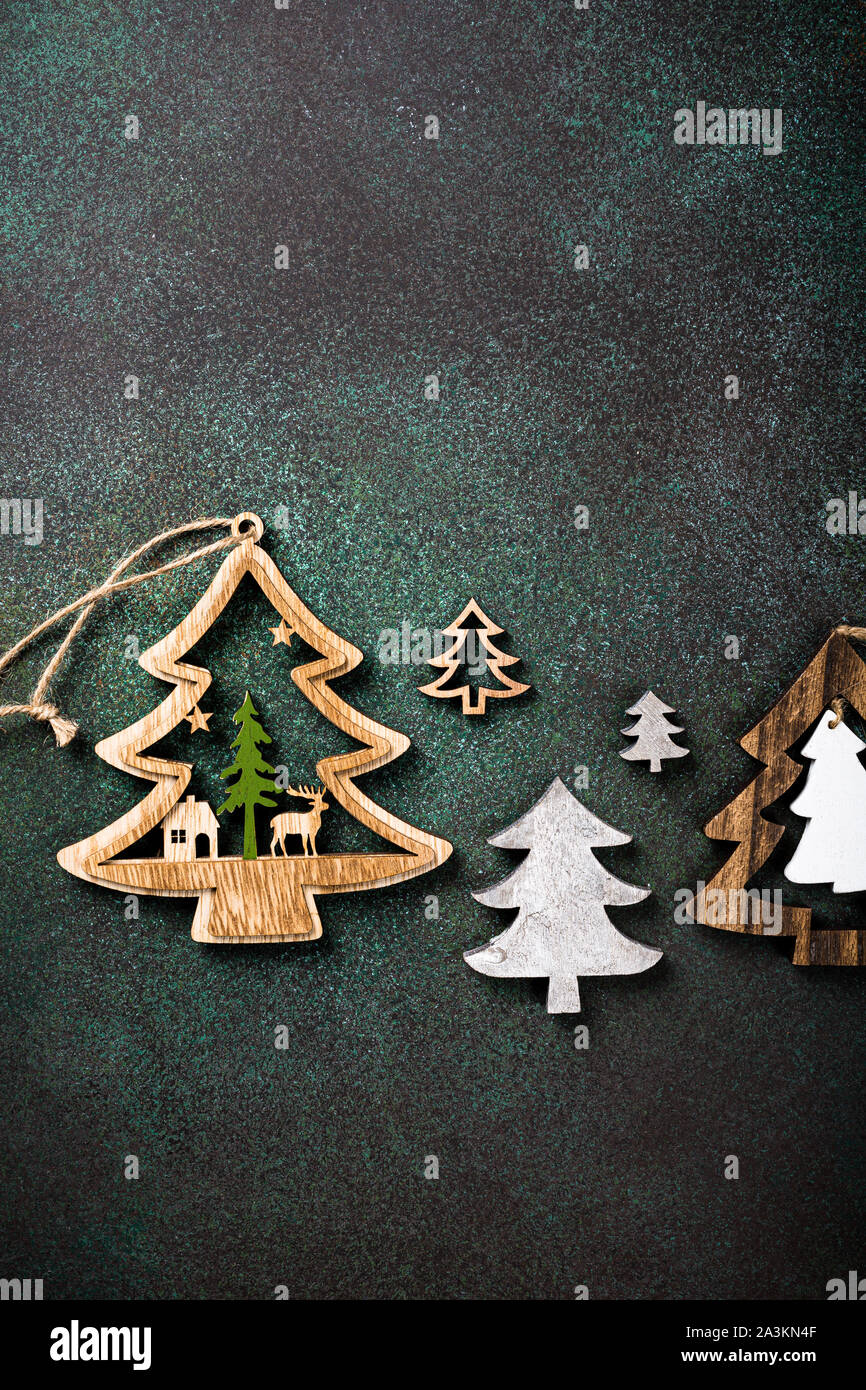 Festive background with wooden christmas tree Stock Photo - Alamy