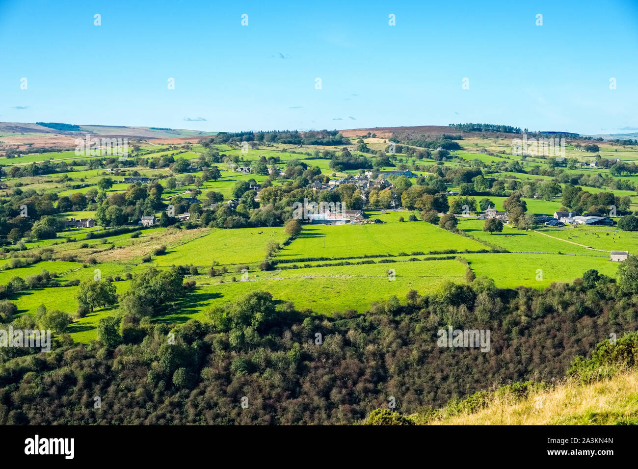 The village of Warslow above the Manifold Valley in the Staffordshire ...