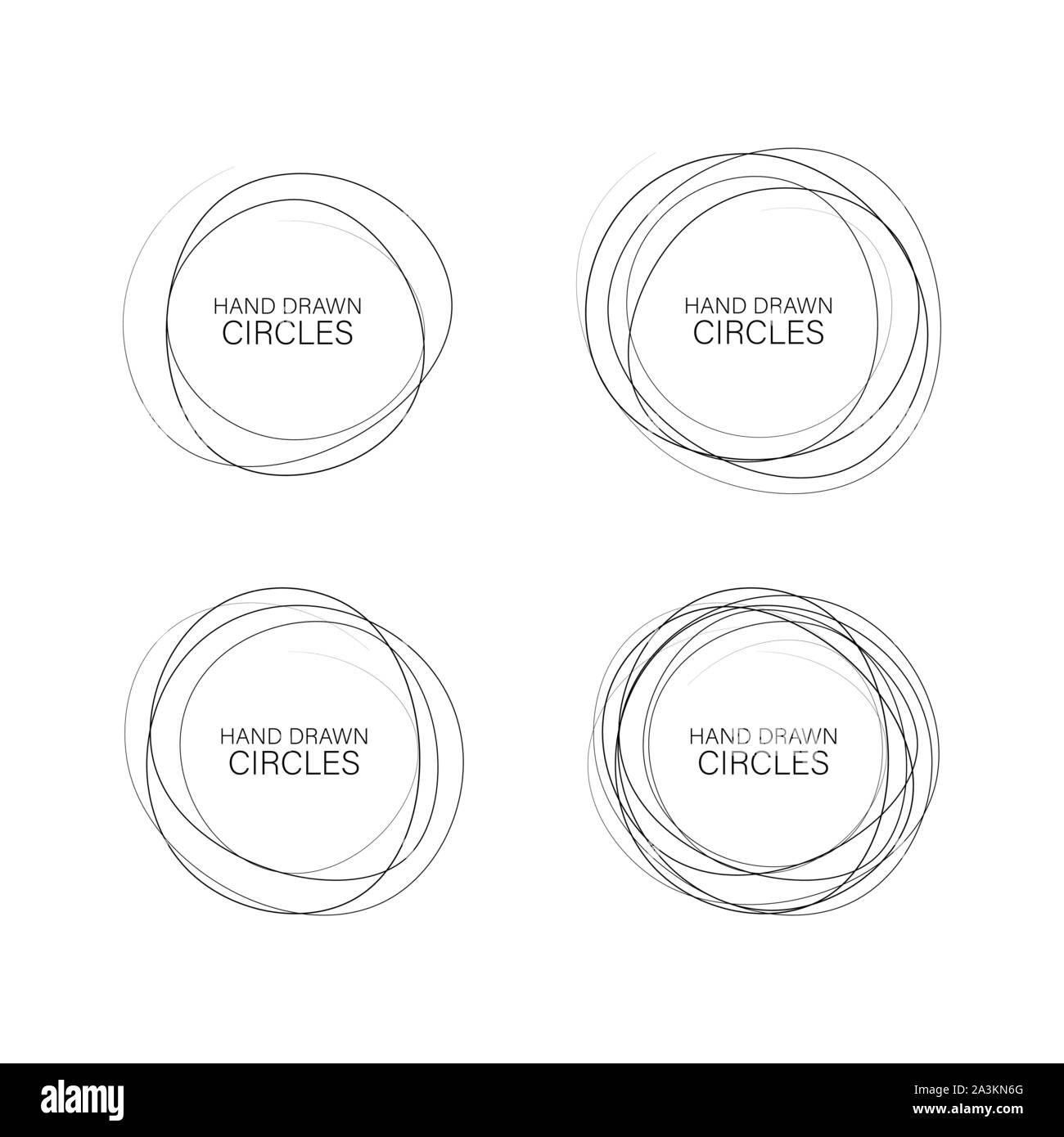 Set hand drawn ovals, felt-tip pen circles. Rough vector frame elements ...