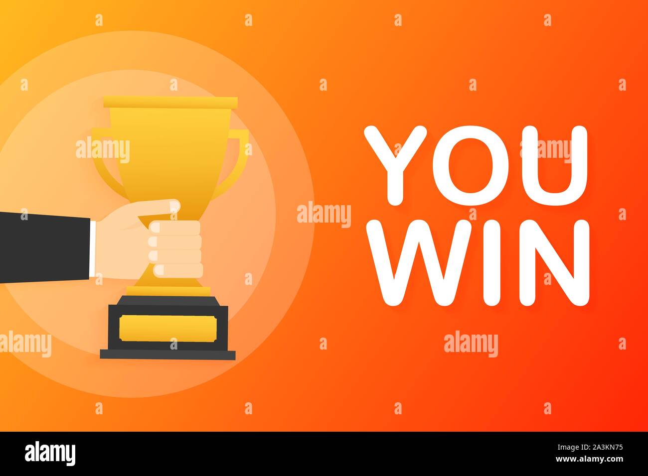 You win. Hand is holding a gold prize cup. A win, leadership and a ...