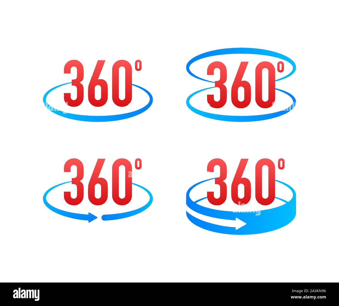 360 degrees view sign icon. Signs with arrows to indicate the rotation ...