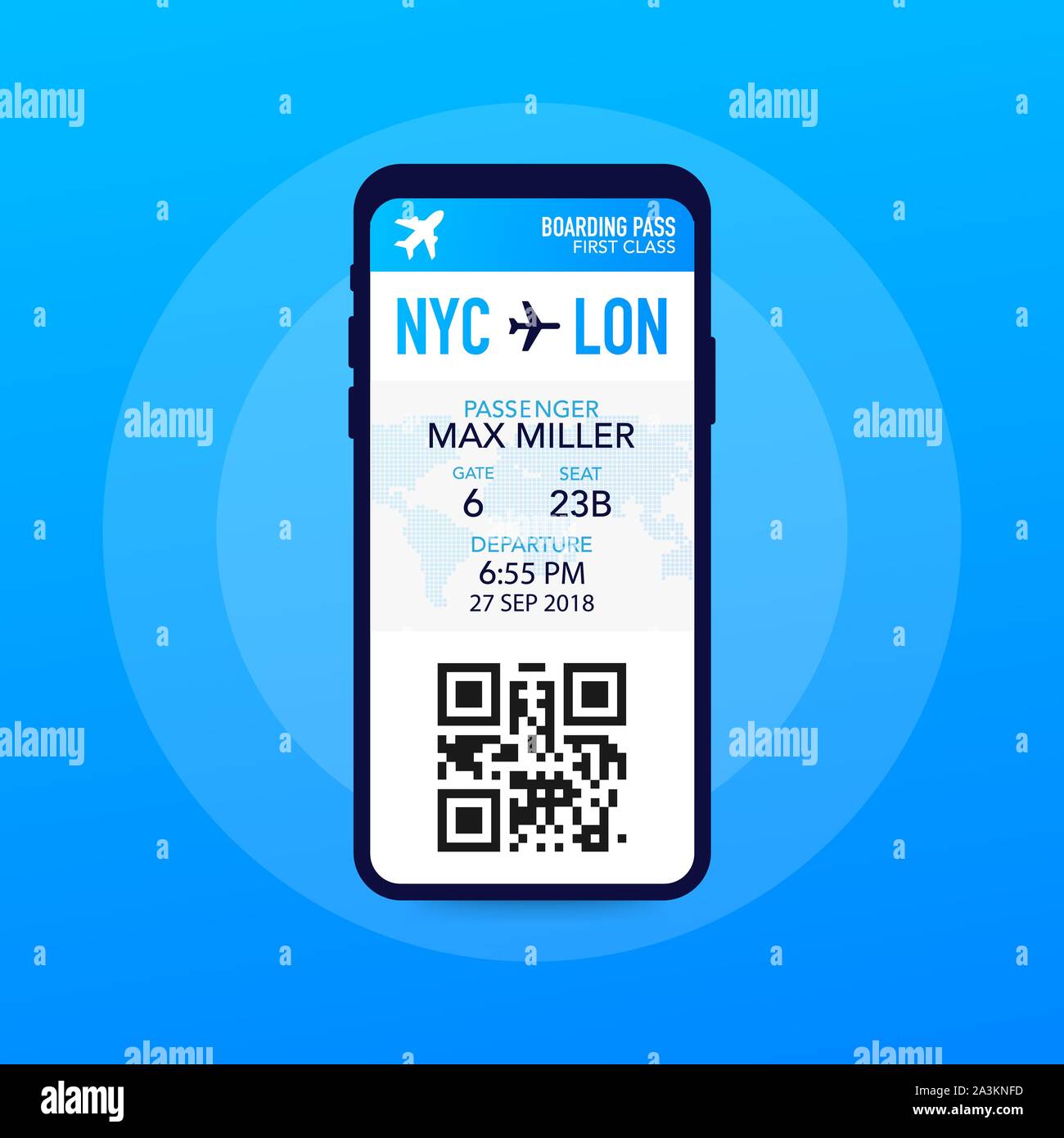 Tickets for the plane on a smartphone. Vector illustration Stock Vector ...