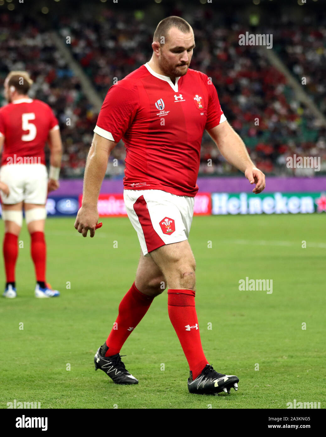 Wales' Ken Owens goes off after receiving a yellow card during the 2019 ...