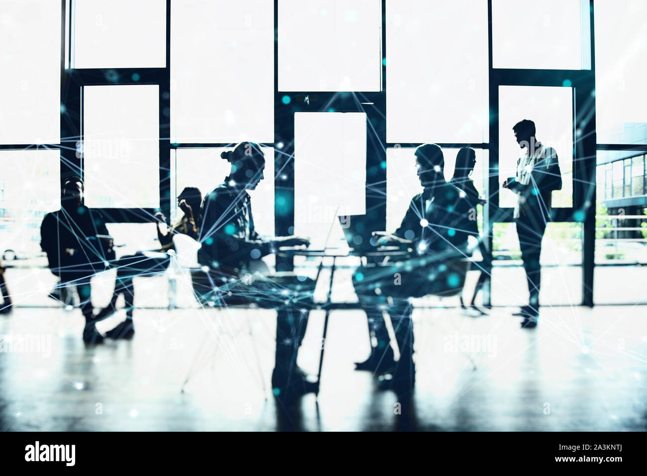 Network background concept with business people silhouette working in ...