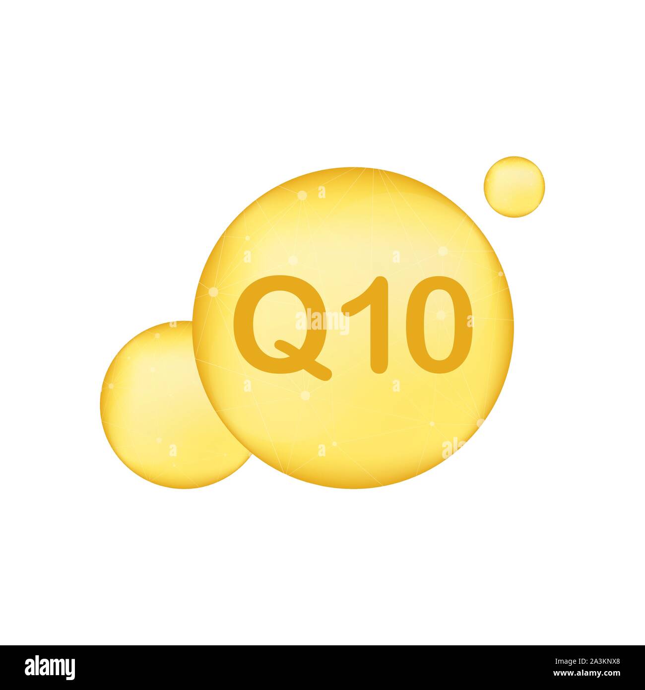 Coenzyme Q10. Gold vector oil icon. Enzyme drop pill capsule. Vector ...