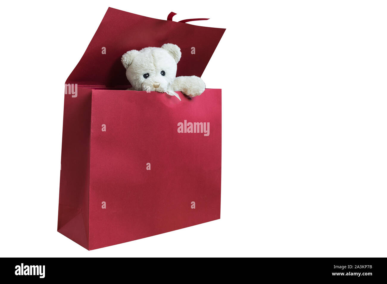 Present for girls. Teddy bear is in gift box isolated on the white ...