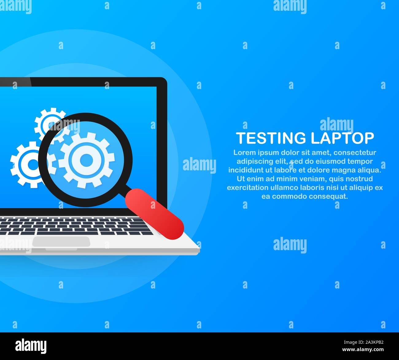 Testing software concept with laptop and wheel gears. Vector stock ...