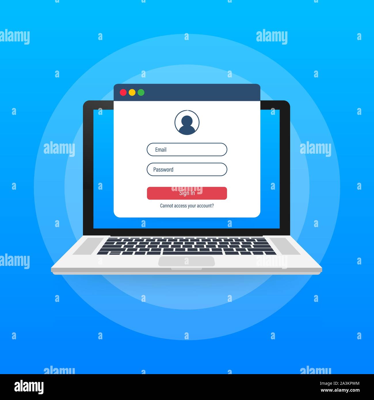 Login page on laptop screen. Notebook and online login form, sign in ...