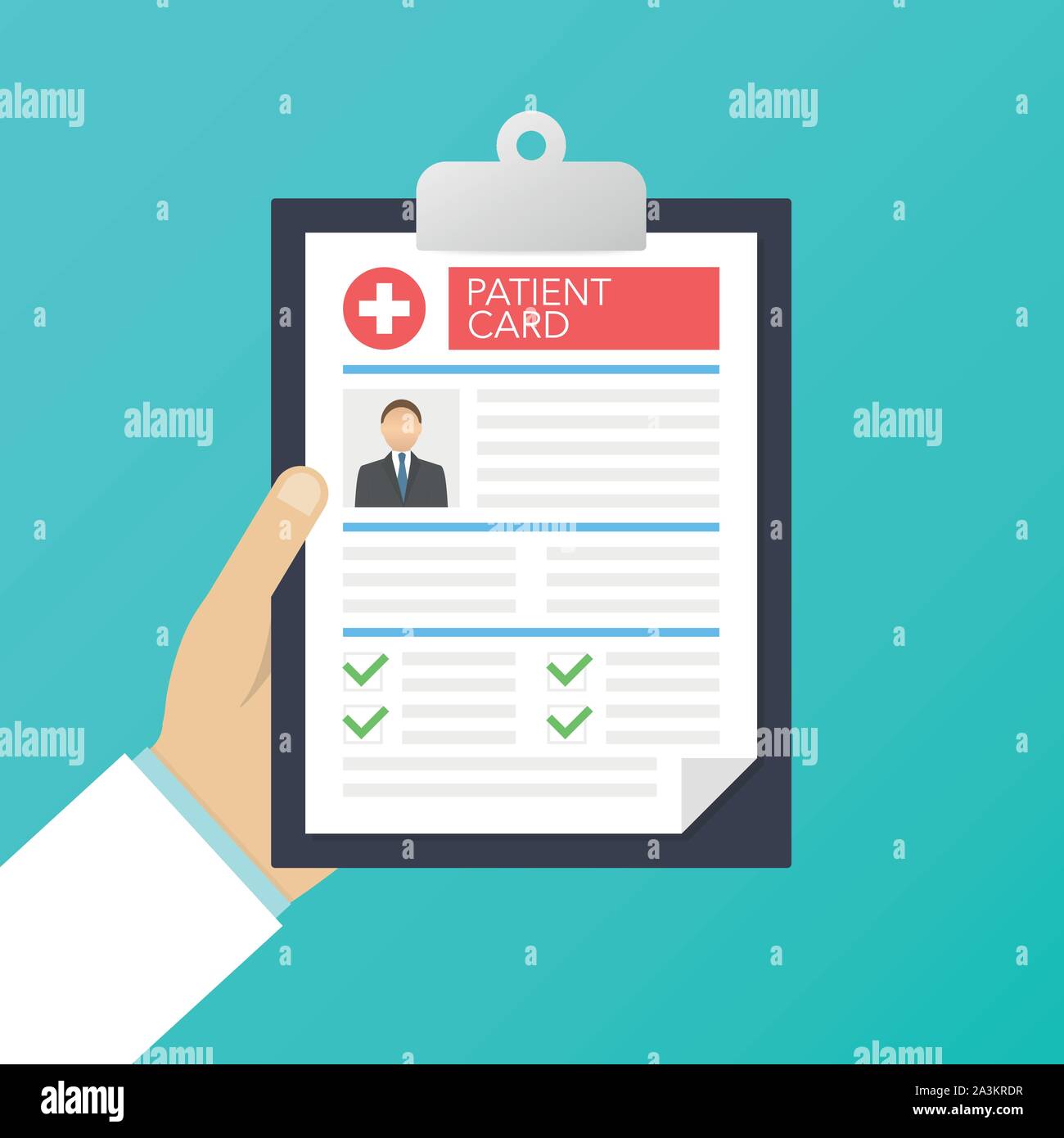 Clipboard in doctors hand. Make notes in patient card. medical report ...