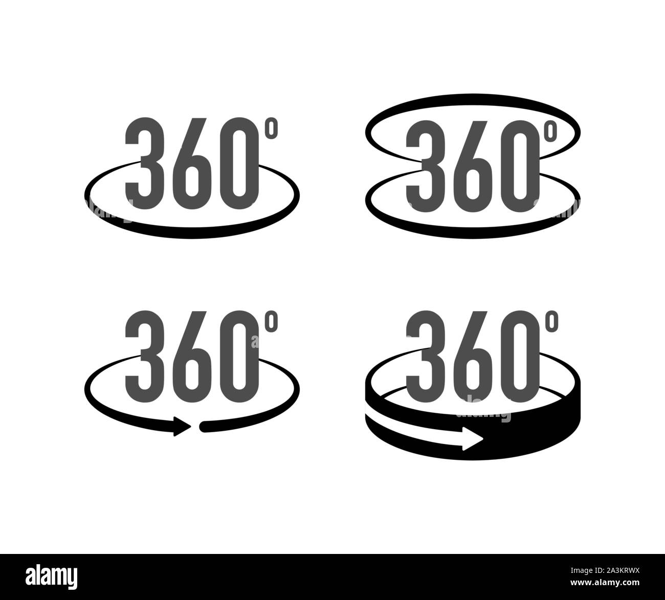 360 degrees view sign icon. Signs with arrows to indicate the rotation ...