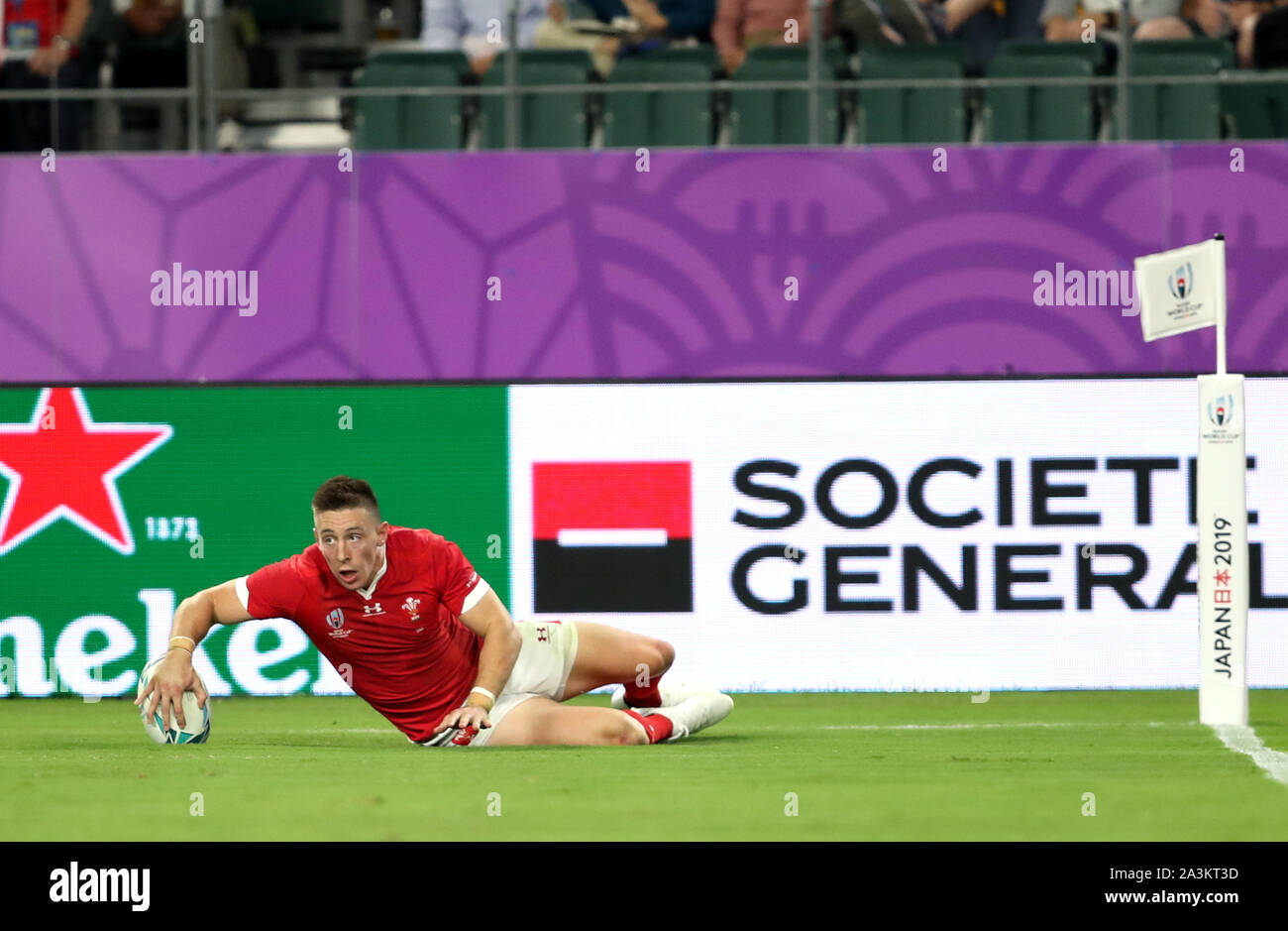 Wales' Josh Adams scores his sides second try during the 2019 Rugby ...