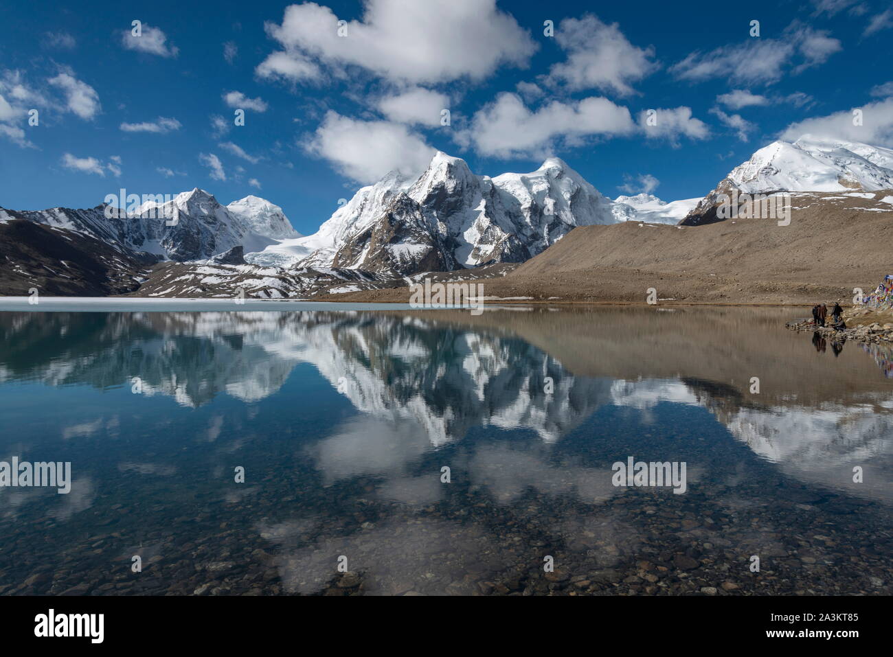 SIKKIM, INDIA, May 2014, People at Gurudongmar lake, one of the highest ...