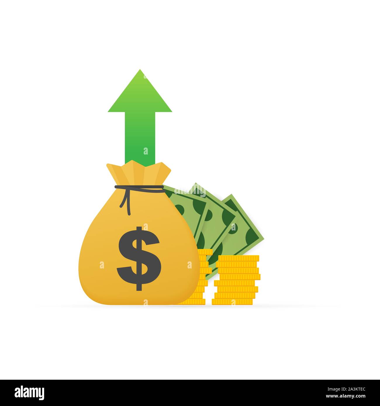 Profit money or budget. Cash and rising graph arrow up, concept of ...