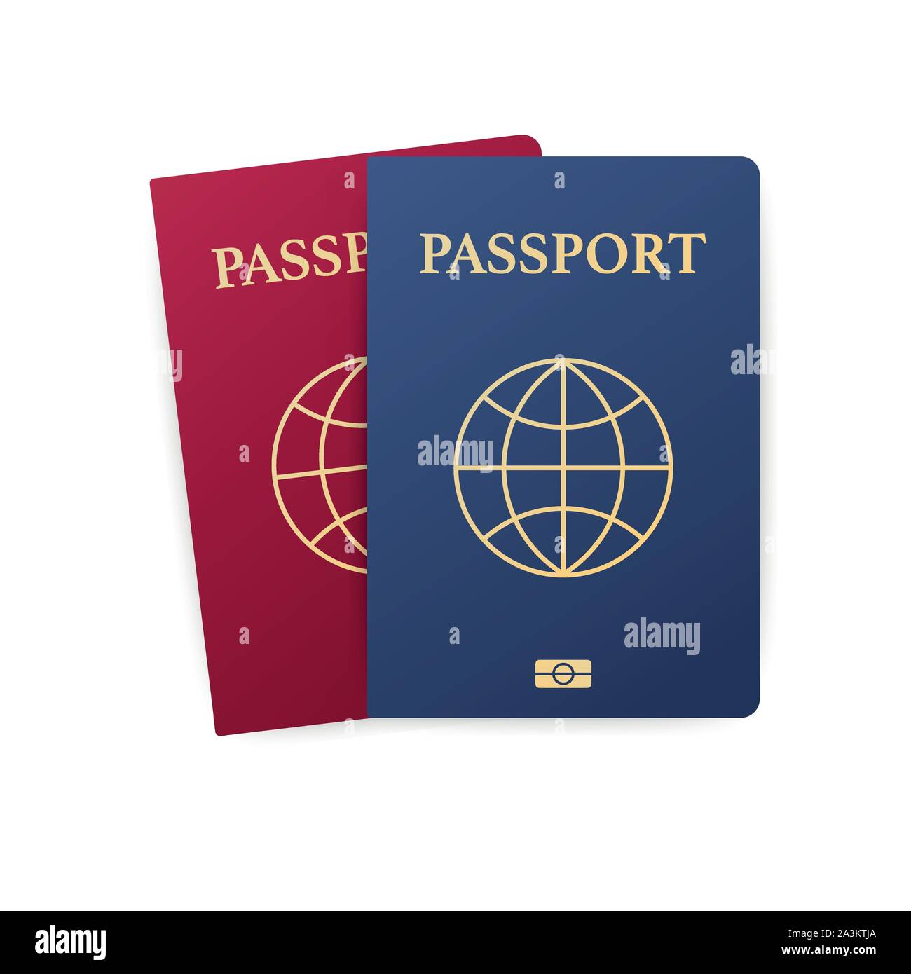 Blue And Red Passport Isolated On White International Identification