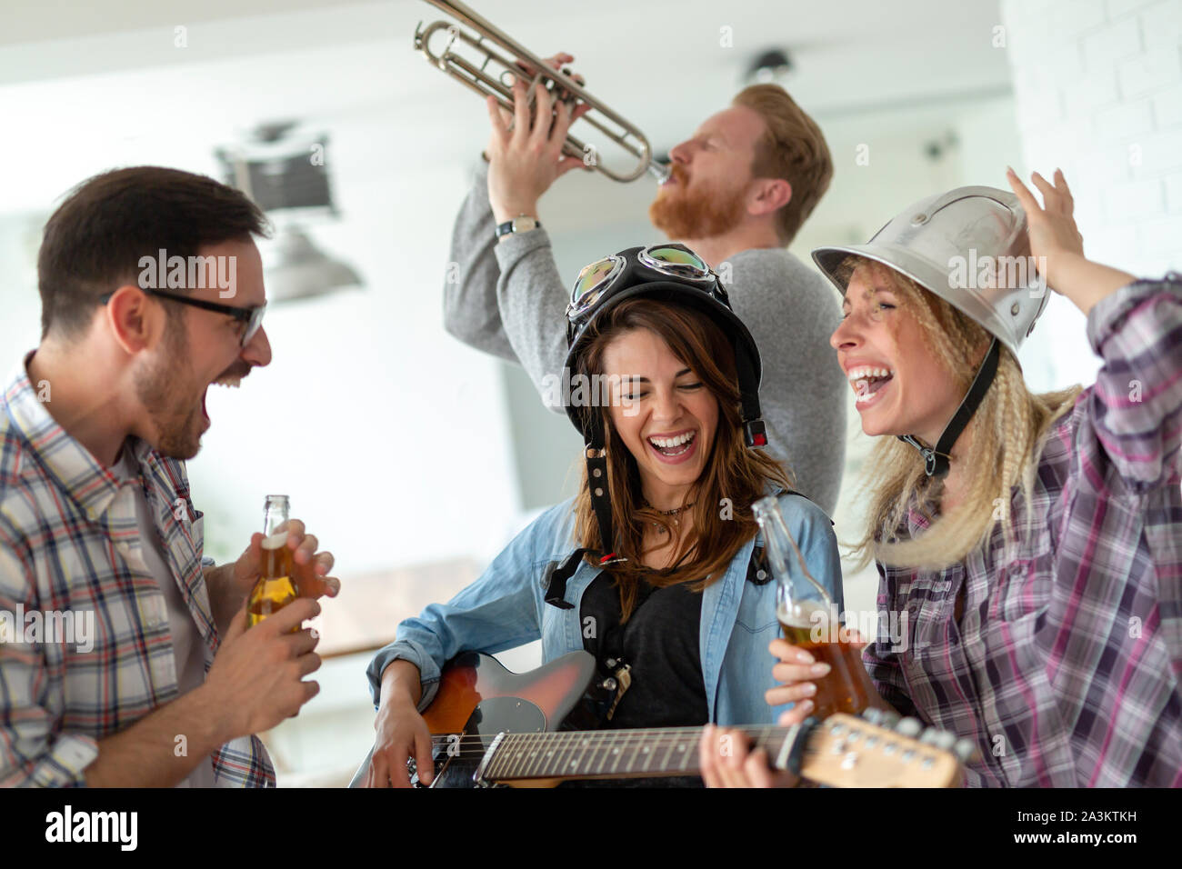 Group of friends having fun together, talking, laughing and enjoying ...