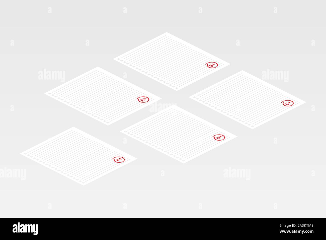 Grade results set. Hand drawn vector grade in red circle. Test exam ...