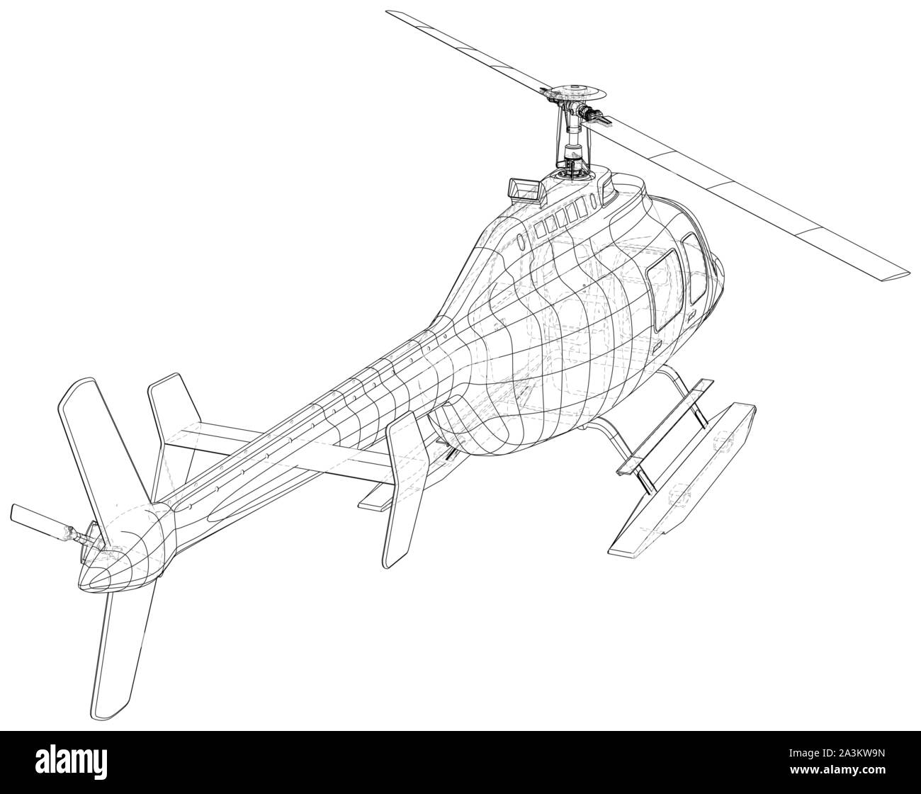 Helicopter. Created illustration of 3d. Wire-frame style. The layers of ...