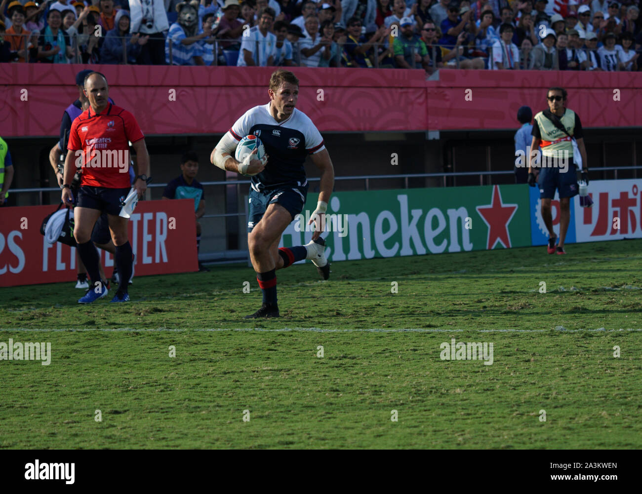 Kumagaya, Japan. 9th Oct 2019. Blaine Scully (USA) scores a last minute ...
