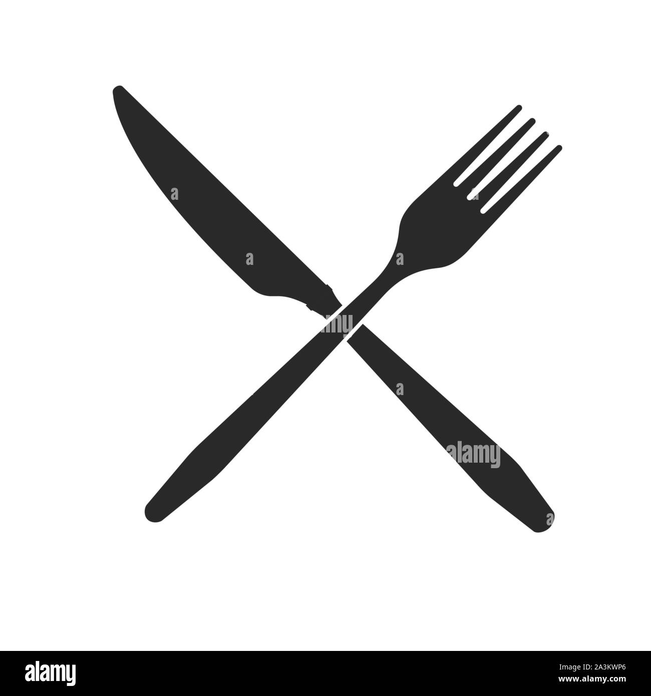 Cutlery. Crossed knife and forkblack icons on a white background Stock ...